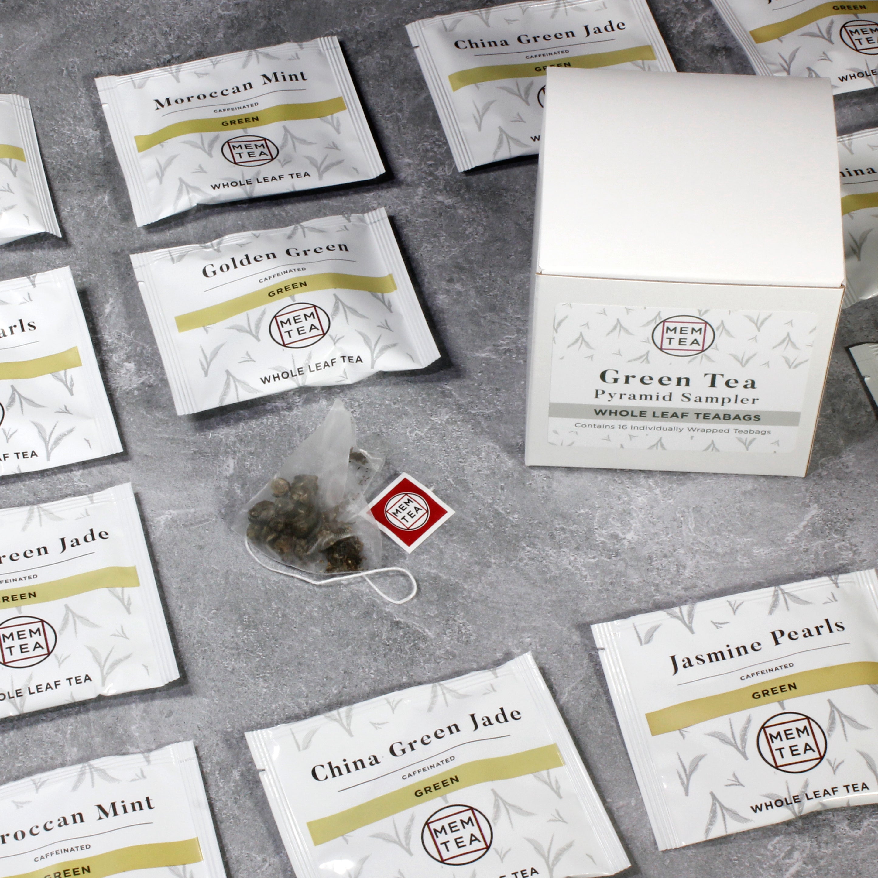 Green Tea Pyramid Tea Bag Sampler - Individually Wrapped – MEM TEA